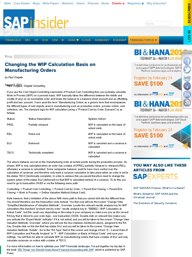 Changing The WIP Calculation Basis On Manufacturing Orders | PDF ...