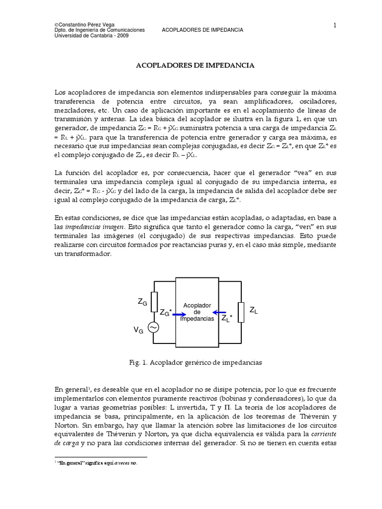 Acopladores de Impedancia PDF | PDF | Impedancia eléctrica | Energia ...