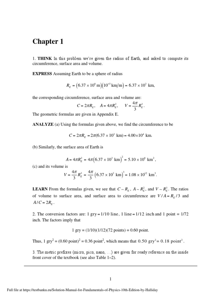 Solution Manual For Fundamentals of Physics 10th Edition by Halliday | PDF | Volume | Density