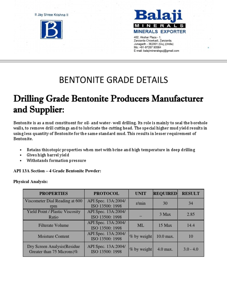 Bentonite Grade Details PDF | PDF | Materials | Building Engineering