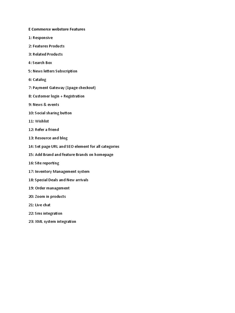 E Commerce Features | PDF