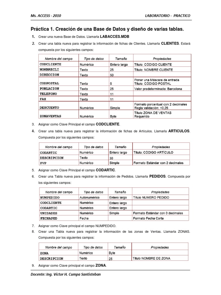 Práctica 1. Creación de Una Base de Datos y Diseño de Varias Tablas | PDF | Table (Database ...