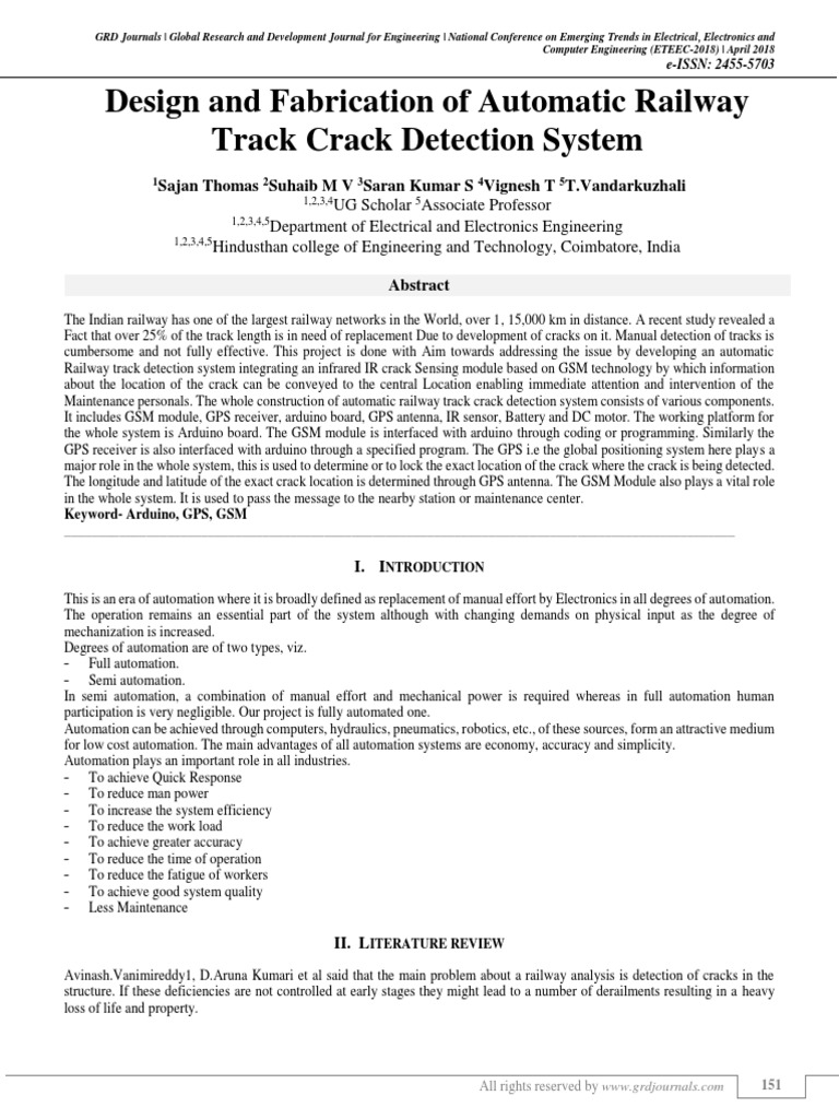 Design and Fabrication of Automatic Railway Track Crack Detection ...