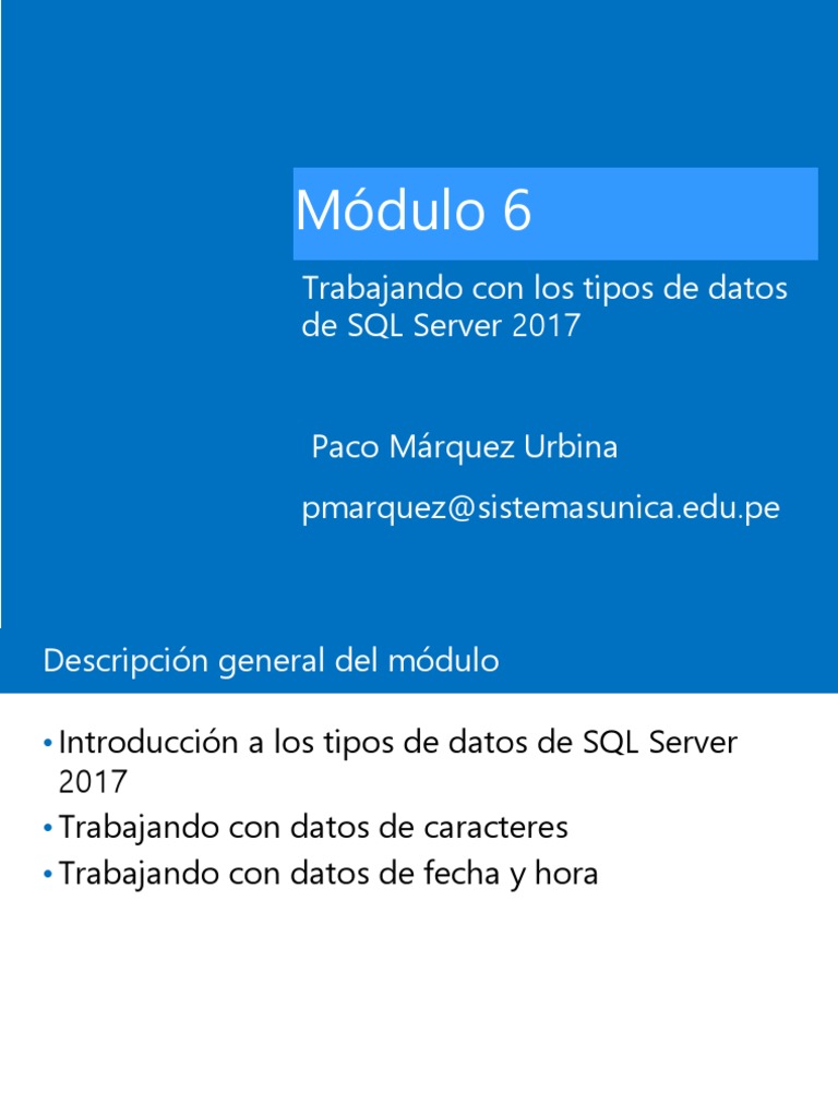 Trabajando Con Los Tipos de Datos de SQL Server 2017 | PDF | Tipo de datos | Servidor SQL de ...