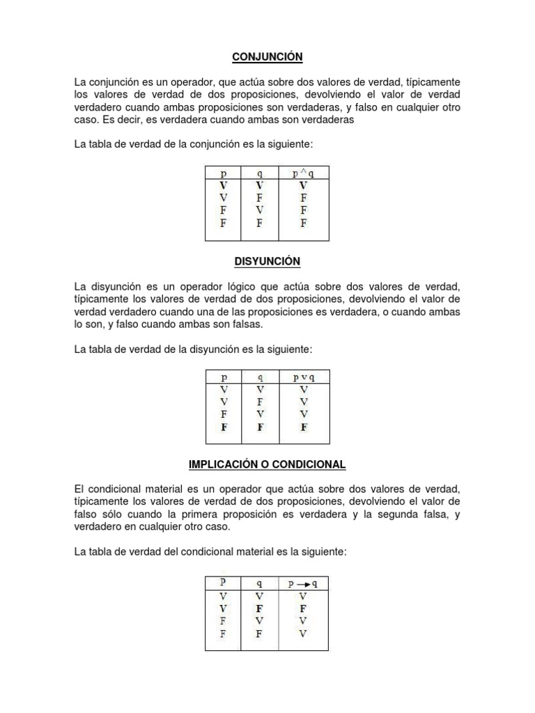 Conjunción, Disyuncion, Implicacion, Doble Implicacion | PDF
