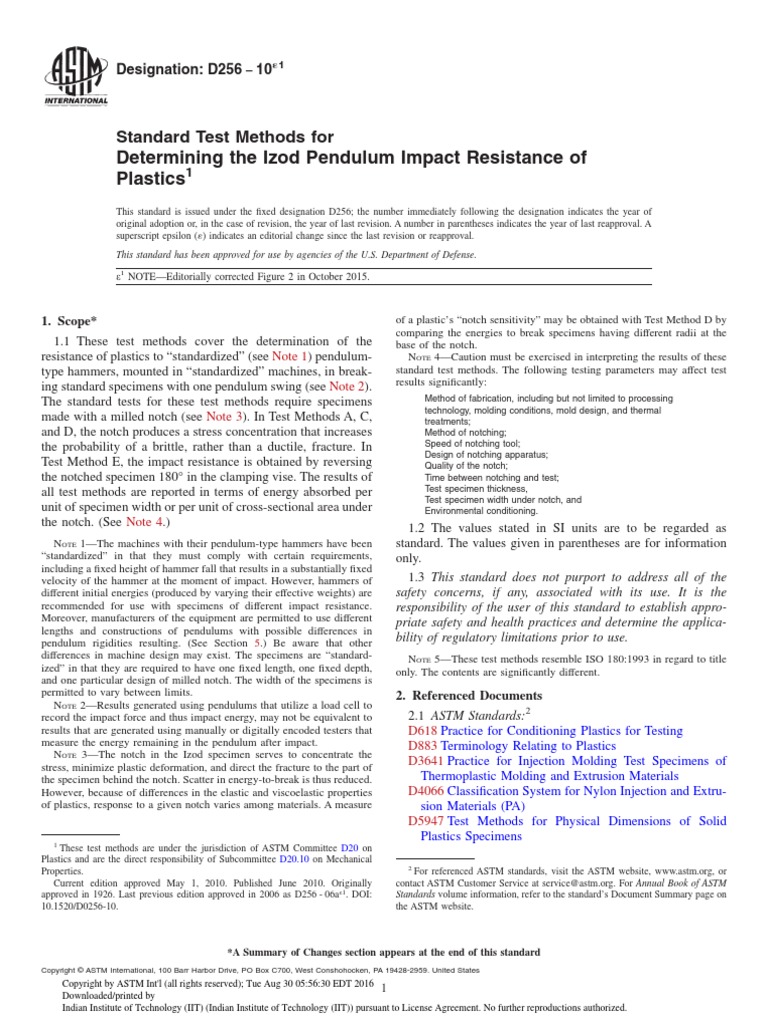 01 - Astm-D256 | PDF | Fracture | Pendulum