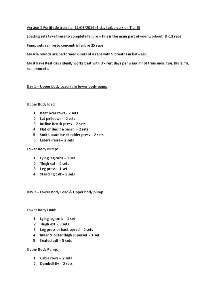 Fortitude Training: 4-Day Turbo Plan | PDF | Wellness