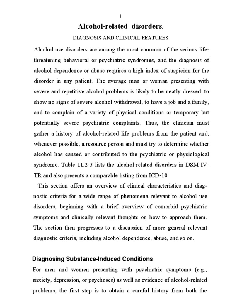 Alcohol-Related Disorders: Diagnosis and Clinical Features | PDF ...