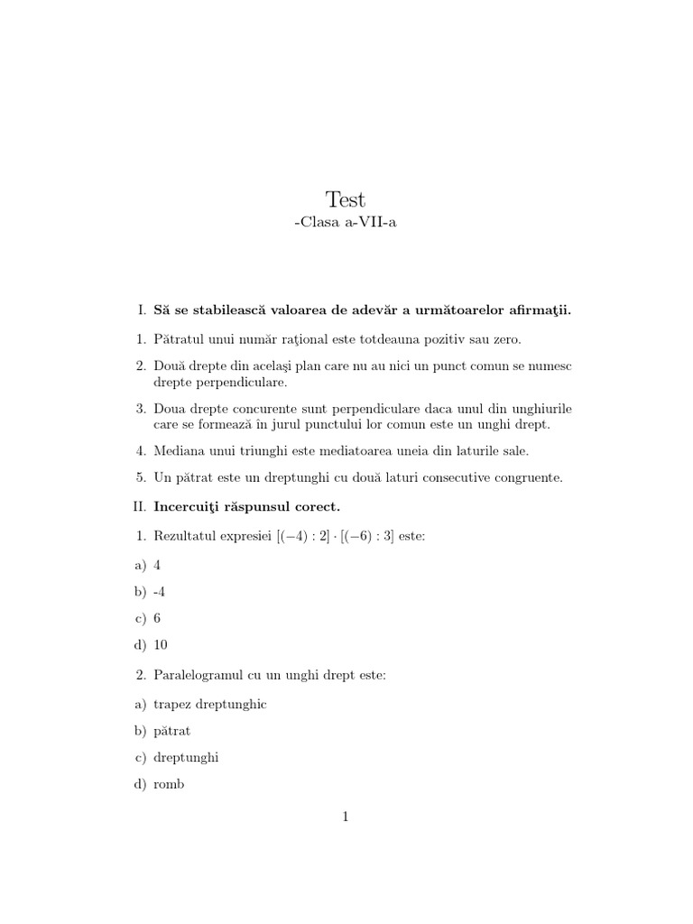 Test Clasa A7a | PDF