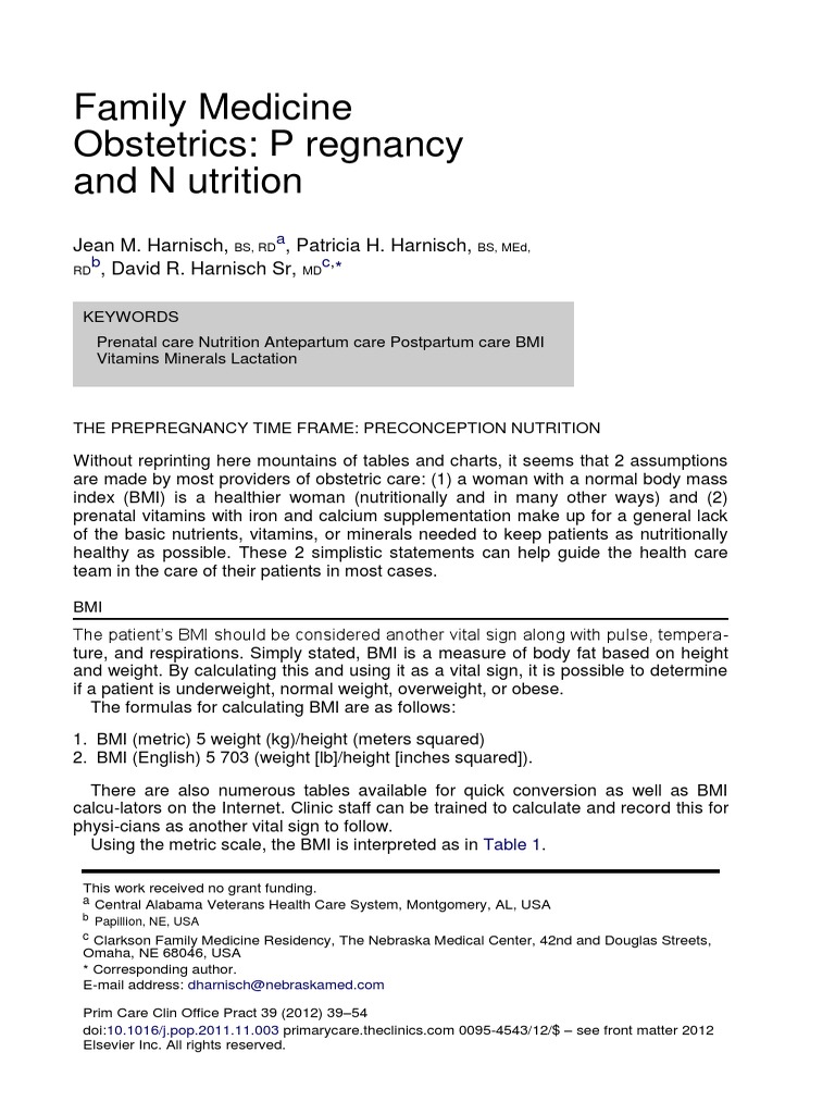 Family Medicine Obstetrics: P Regnancy and N Utrition: Jean M. Harnisch ...