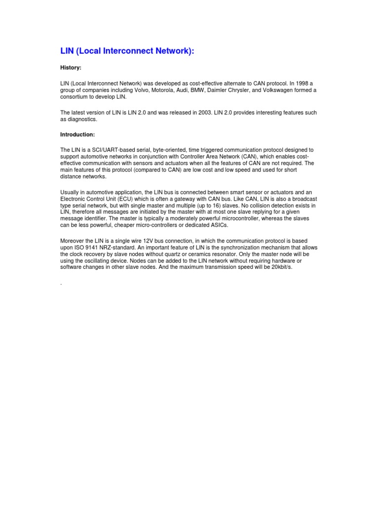 An In Depth Look At Lin Local Interconnect Network Protocol Its