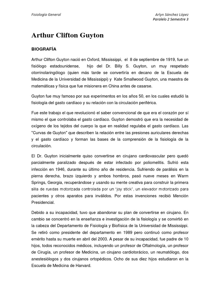 Arthur Clifton Guyton: Biografía | PDF | Surgery | Physiology