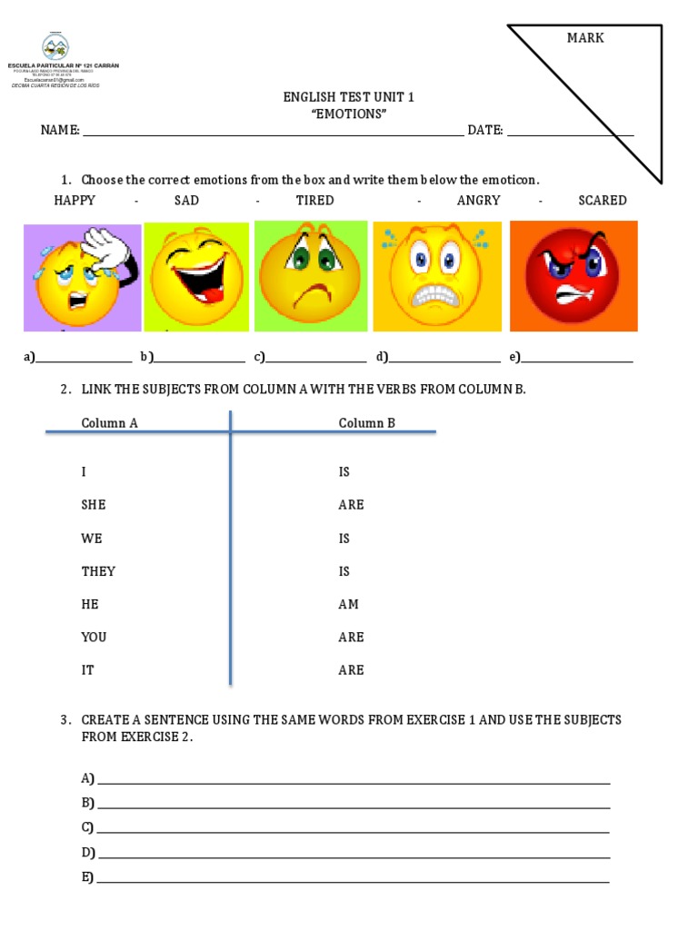 English Test Unit 1 Emotions 456 | PDF | English Language | Linguistic ...