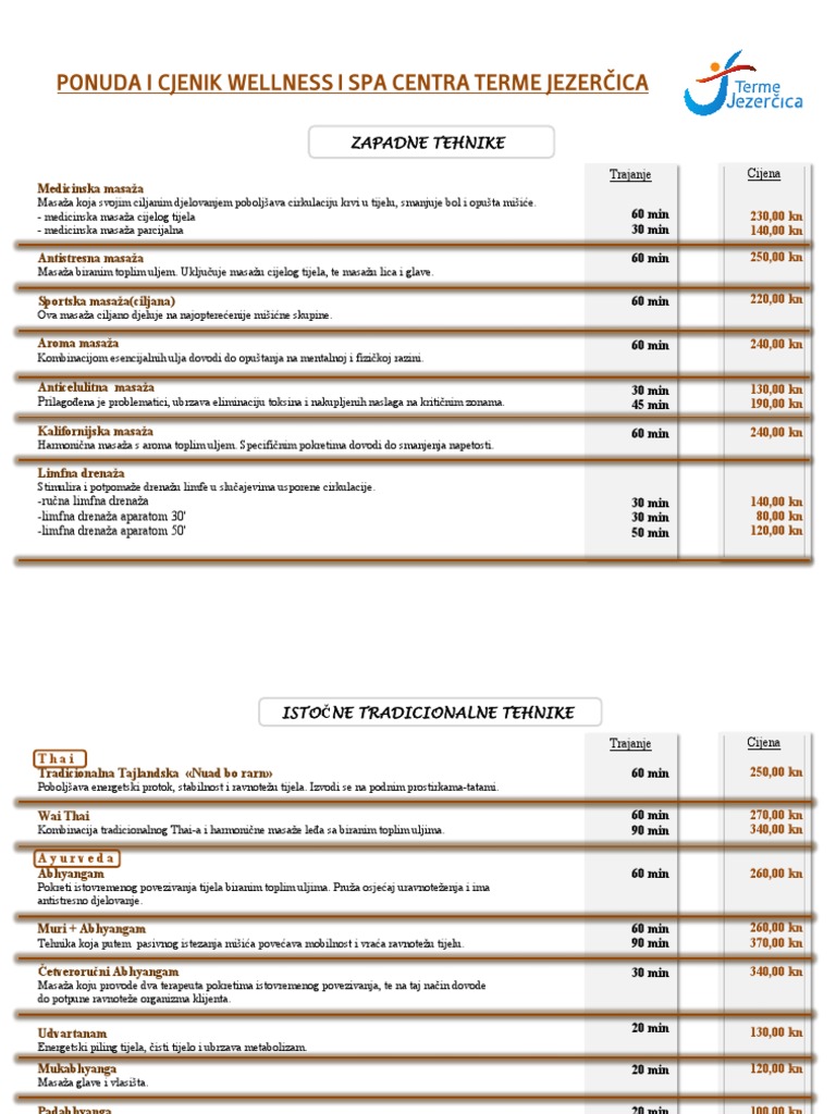 Cjenik Wellness Termi Jezerčica | PDF
