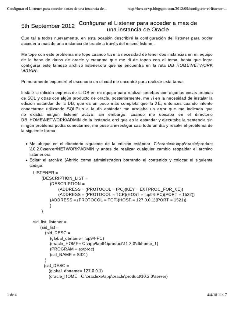 5th September 2012 Configurar El Listener para Acceder A Mas de Una ...