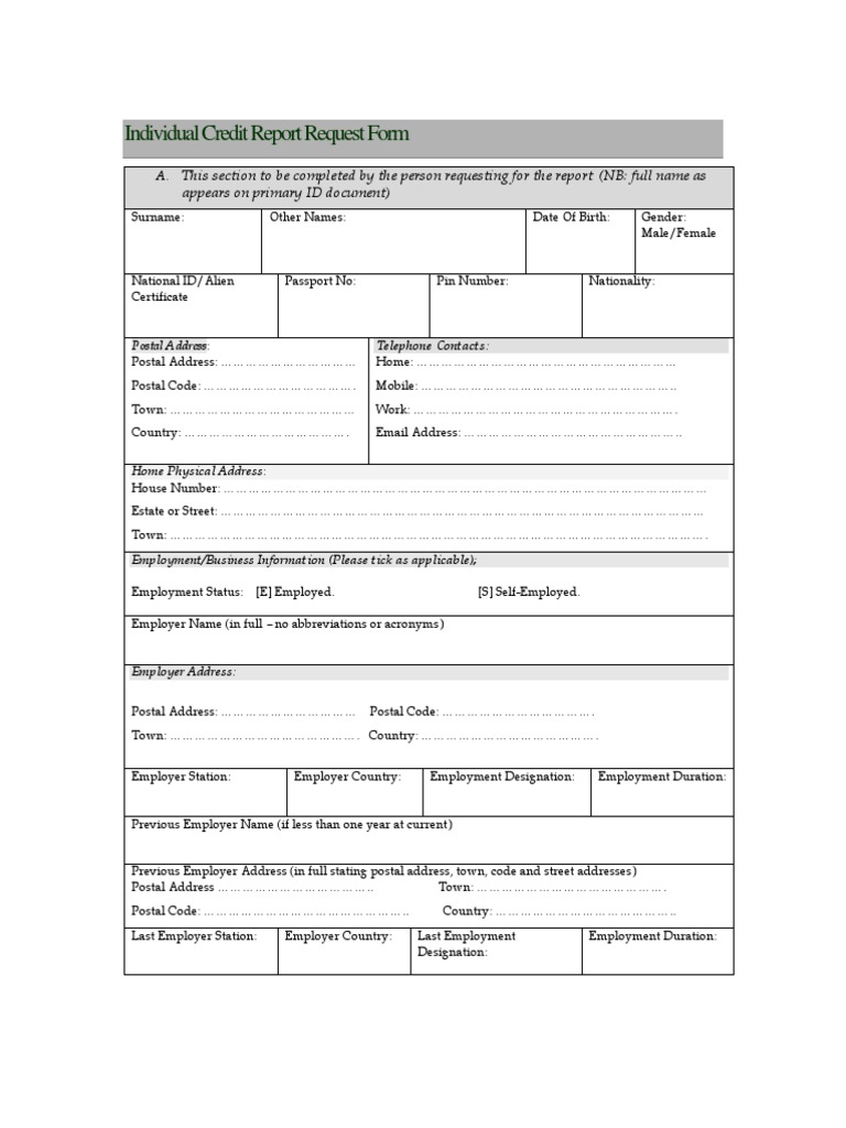 CRB AFRICA - Individual Credit Report Request Form | PDF | Mail ...