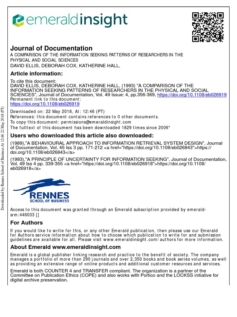 A Comparison of The Information Seeking Patterns of Researchers Ellis ...