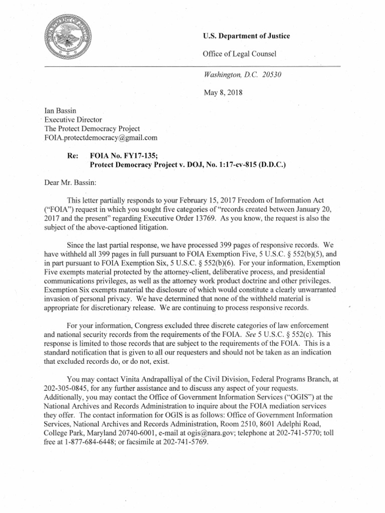 Response From DOJ's Office of Legal Counsel | PDF | Freedom Of ...