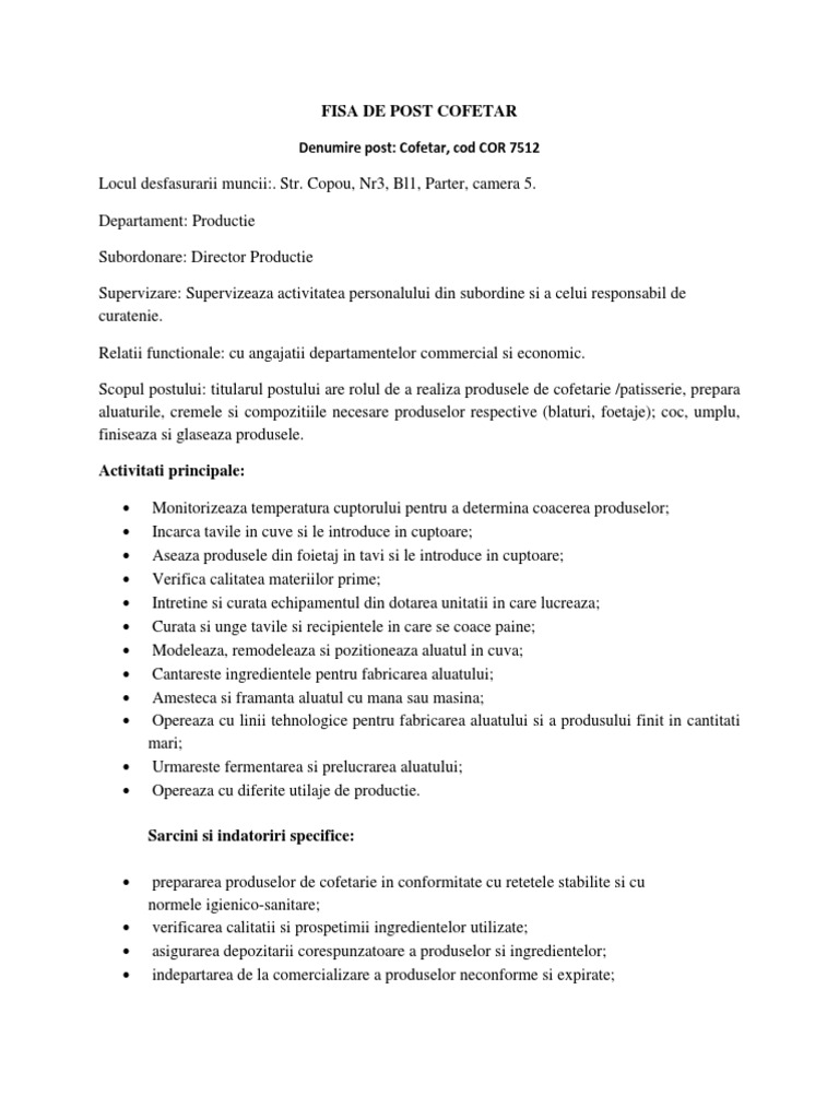 2 - Fisa de Post Cofetar | PDF