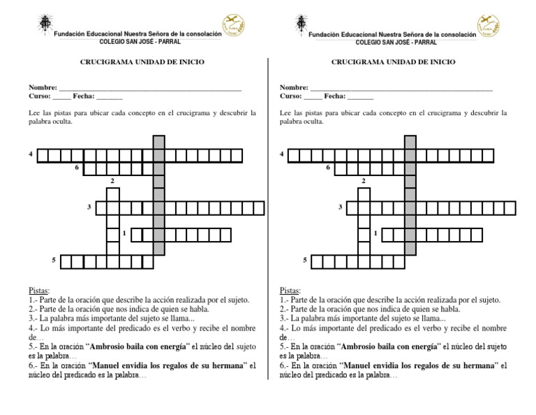 crucigrama 5º | Predicado (Gramática) | Asunto (gramática)