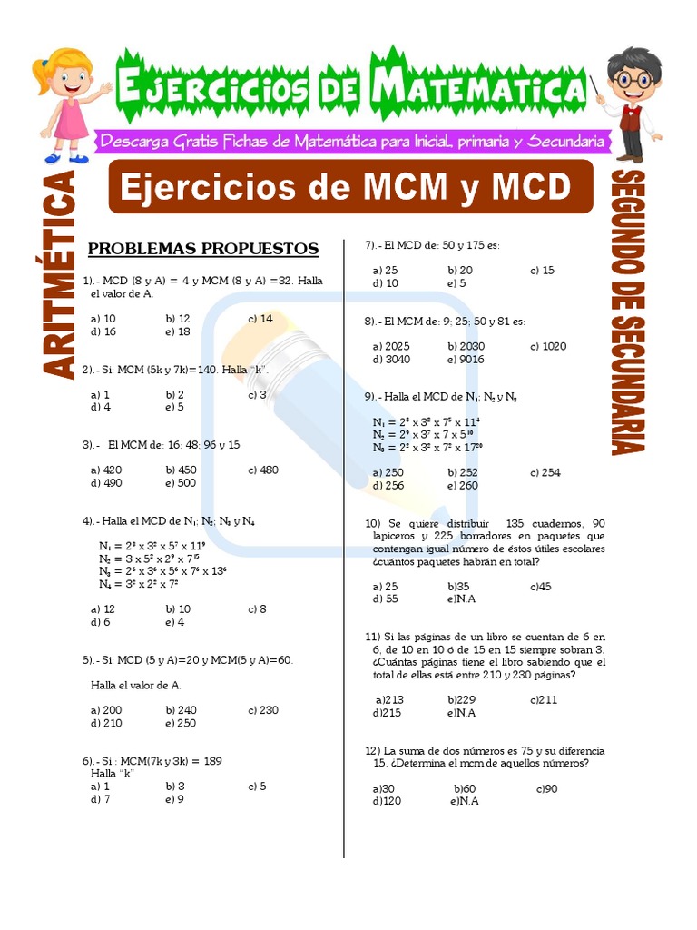 Ejercicios de MCM y MCD para Segundo de Secundaria | PDF | Aritmética ...
