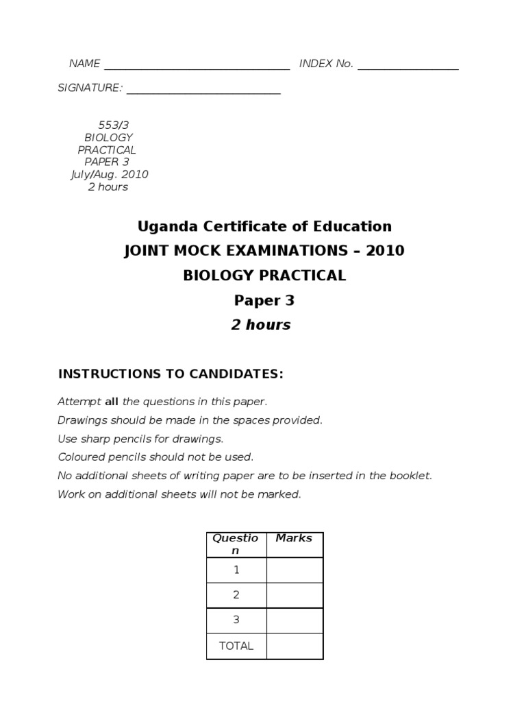 Uganda Certificate of Education Joint Mock Examinations - 2010 Biology ...