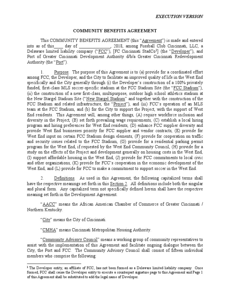 First version of FC Cincinnati community benefits agreement ...