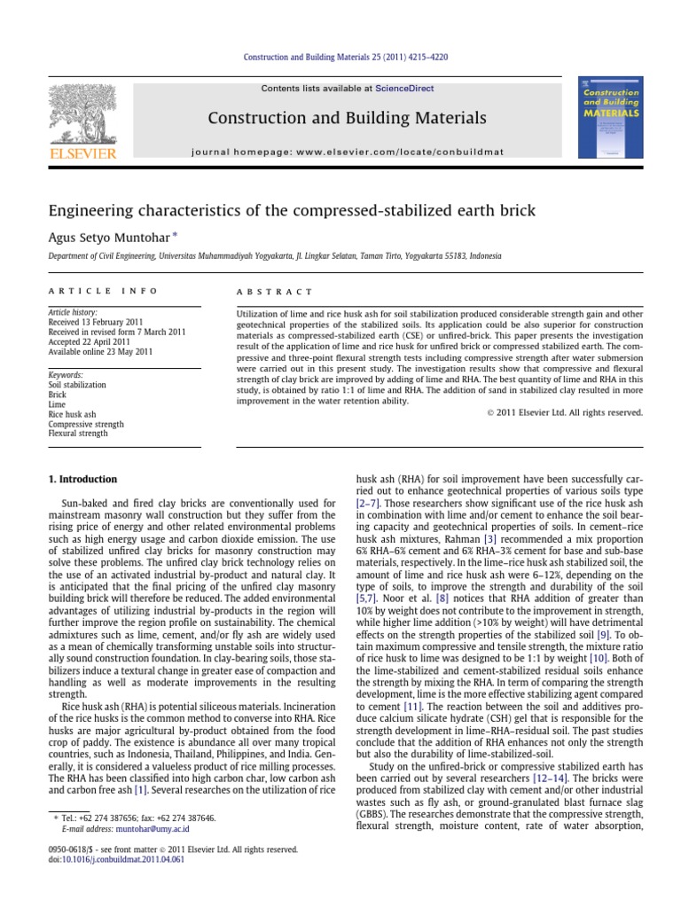 Strength of Compressed-Stabilized Earth Bricks | PDF | Soil | Brick