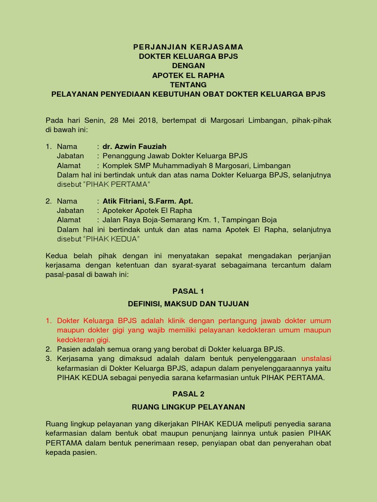 Perjanjian Kerjasama Dokter Keluarga Bpjs Pdf