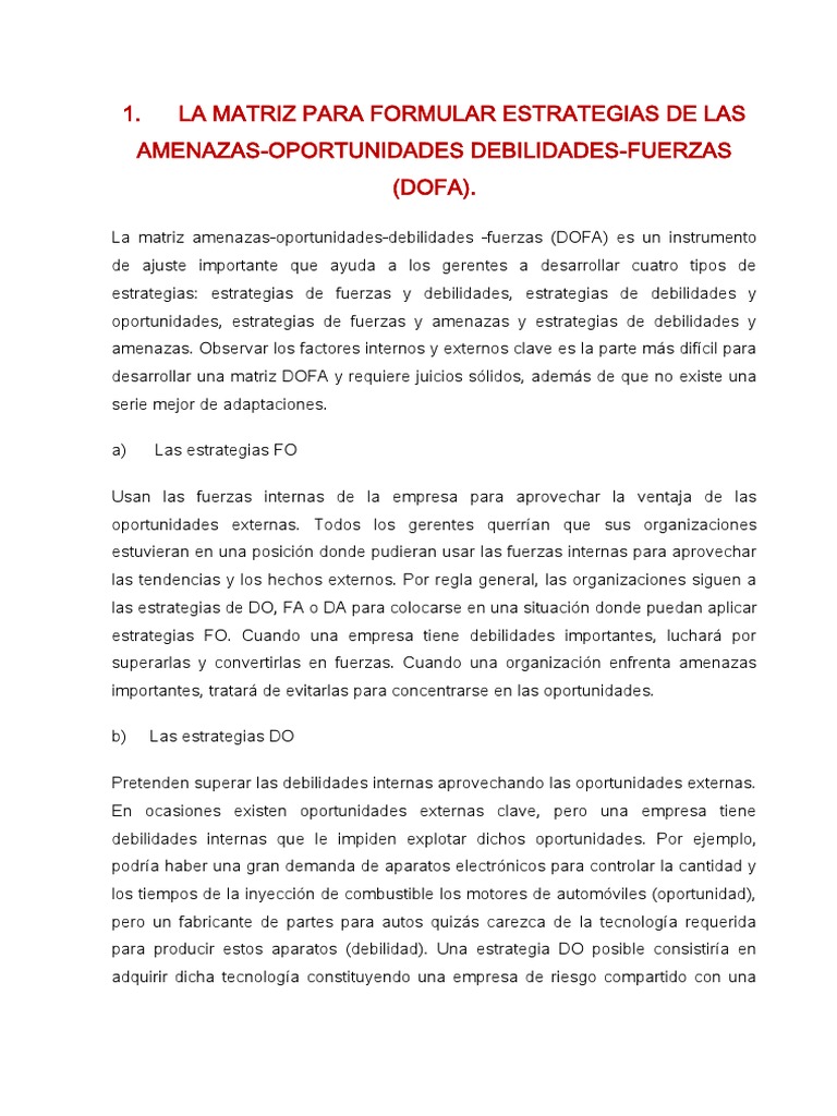 Matrices de Diagnóstico DOFA, EFI, EFE PDF | PDF | Matriz (Matemáticas ...