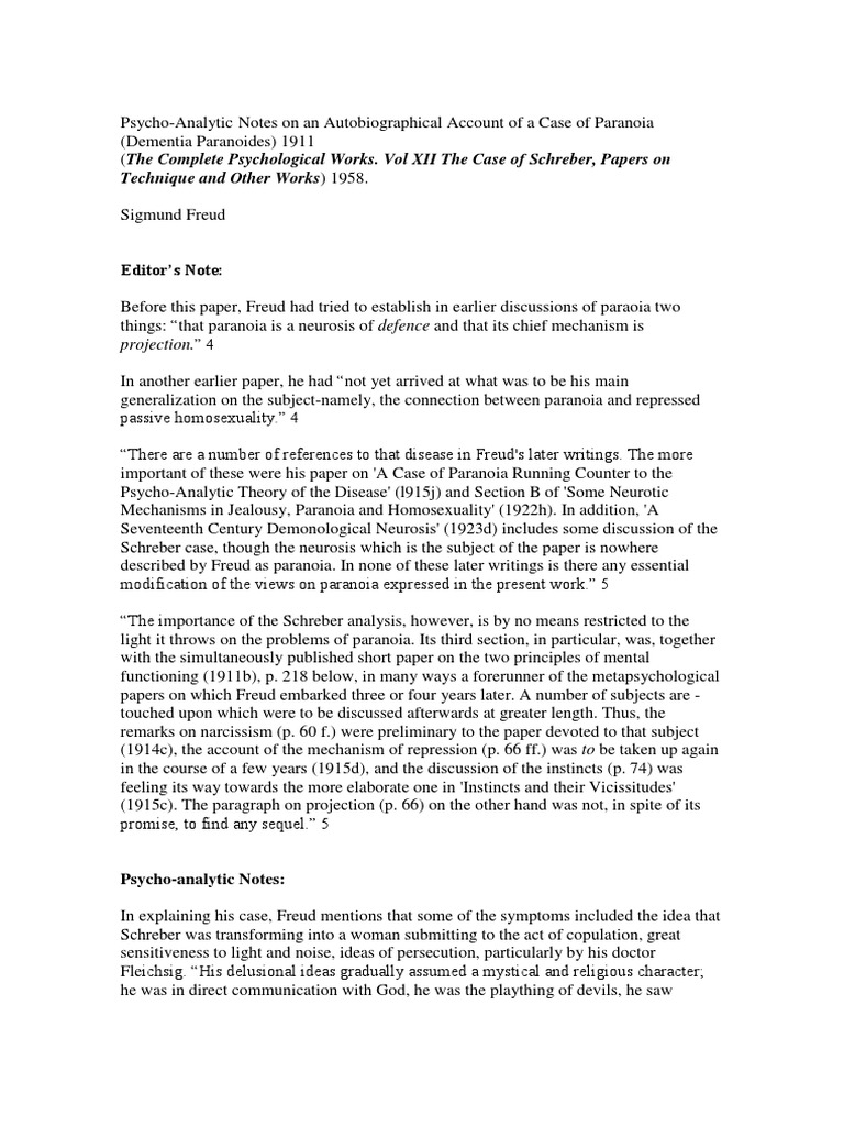 Freud The Schreber Case | PDF | Sigmund Freud | Paranoia