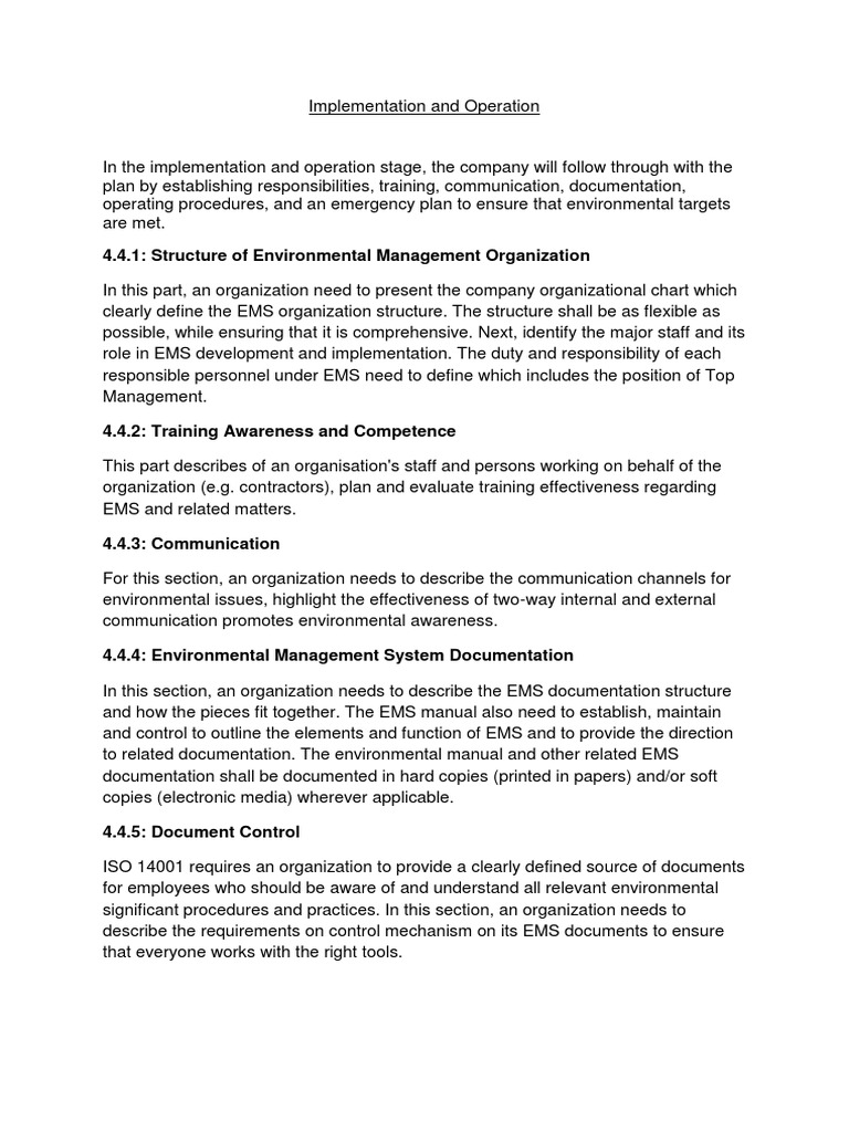 Implementation and Operation of EMS | PDF | Emergency Management | Business