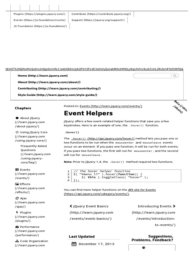 Event Helpers - JQuery Learning Center | PDF | J Query | Computer Libraries