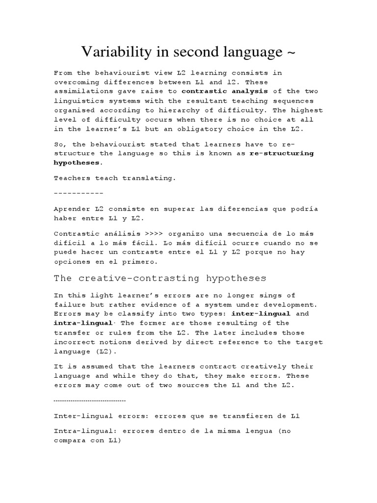 Variability in Second Language | PDF | Second Language | Second ...