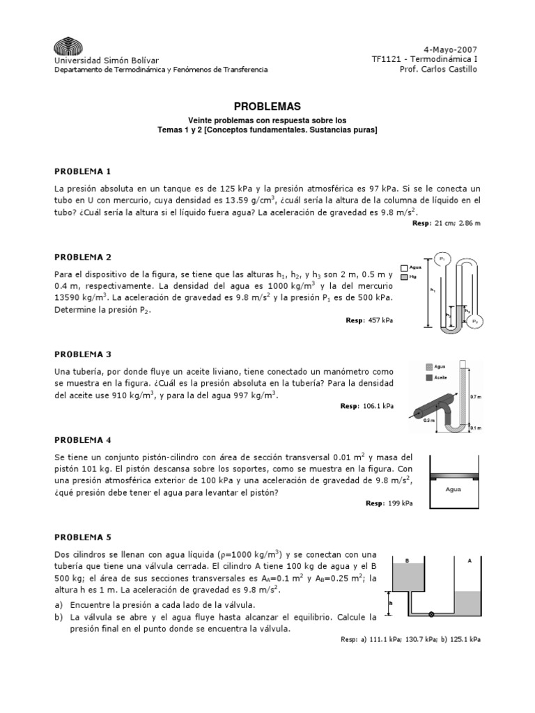 Problemario 1er Parcial PDF | PDF | Presión | Gases