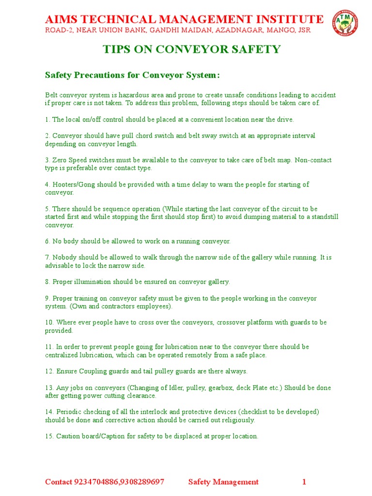Conveyor Safety | PDF | Belt (Mechanical) | Switch