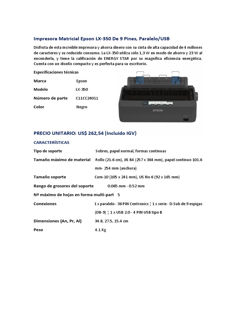 Impresora Matricial Epson LX | PDF | Printer (Computing) | Usb