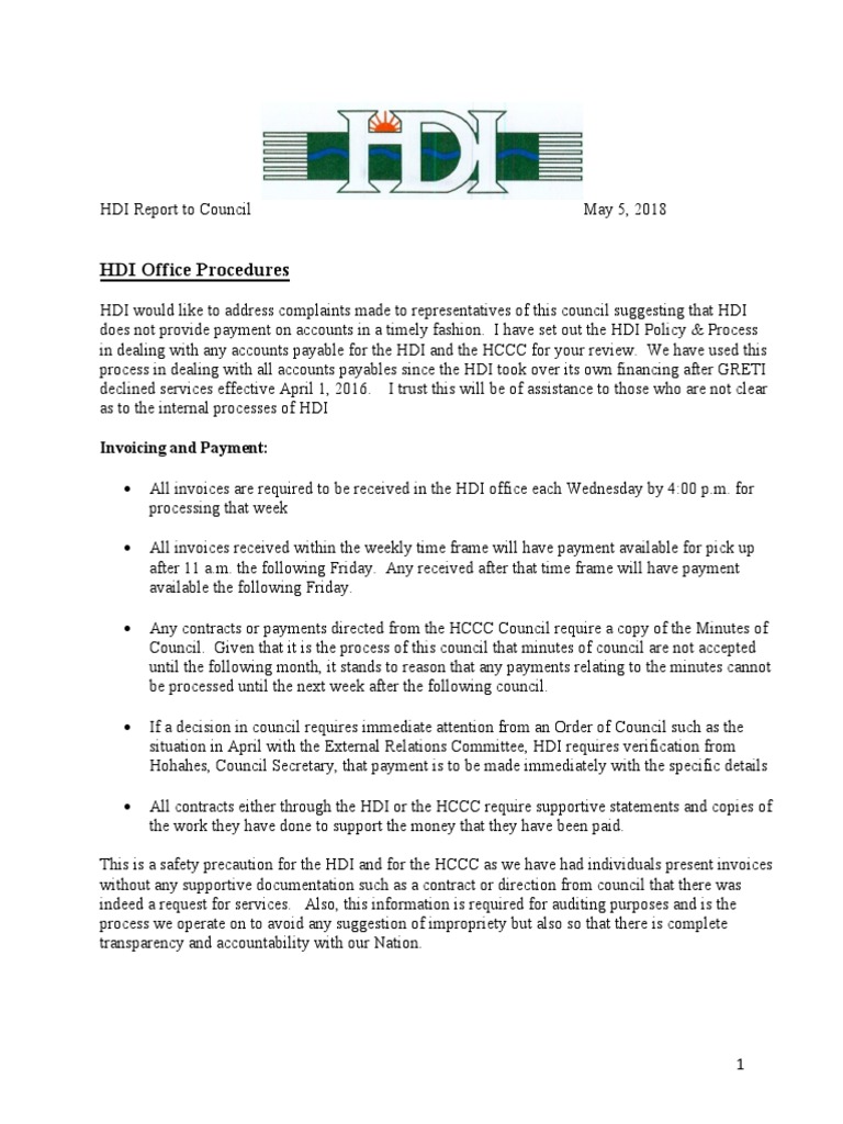 HDI Report May 2018 | PDF | Iroquois | Accounts Payable