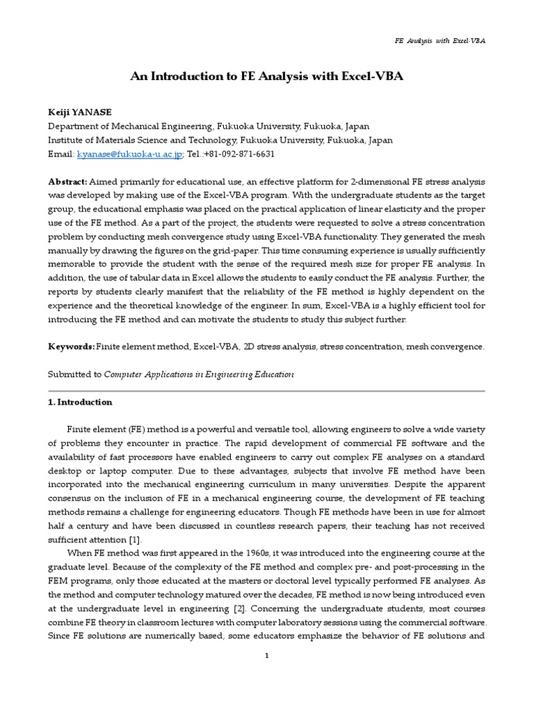 An Introduction To Fe Analysis With Excel Vba Kyanase Fukuoka U Ac Jp Download Free Pdf