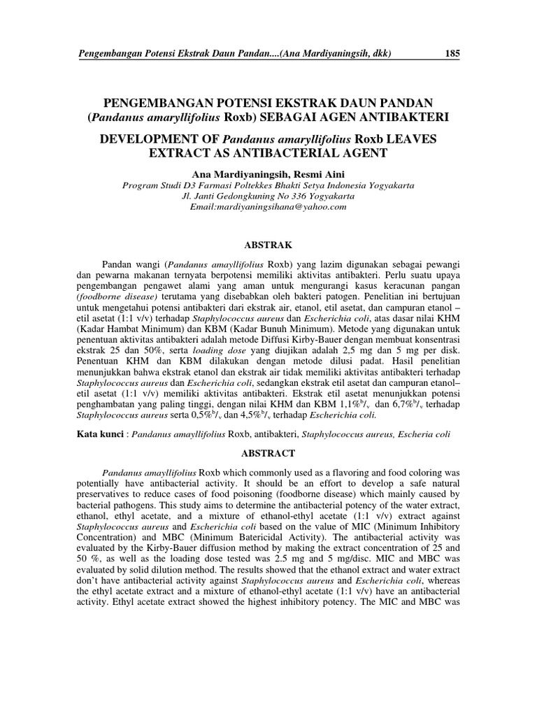 PENGEMBANGAN POTENSI EKSTRAK DAUN PANDAN Pandanus PDF | PDF