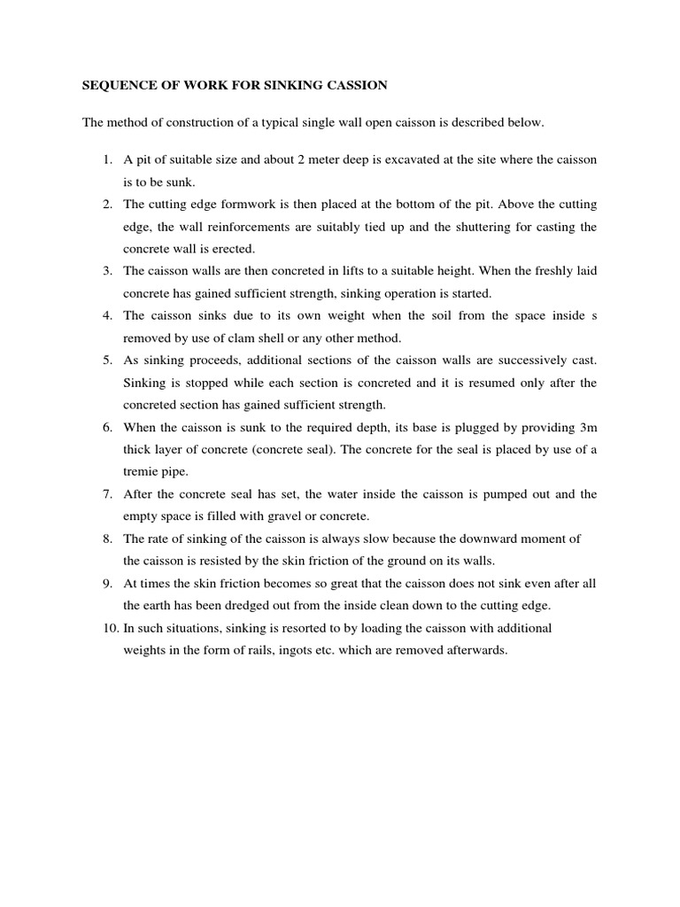 Construction Method for Sinking a Caisson | PDF