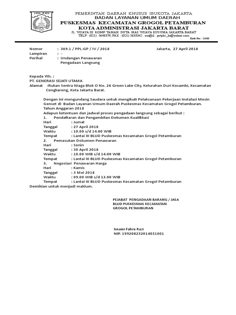 1-Surat Pesanan PML Mesin Genset 2016 | PDF