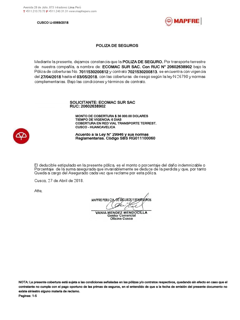 Poliza de Seguros Mapfre PDF | PDF
