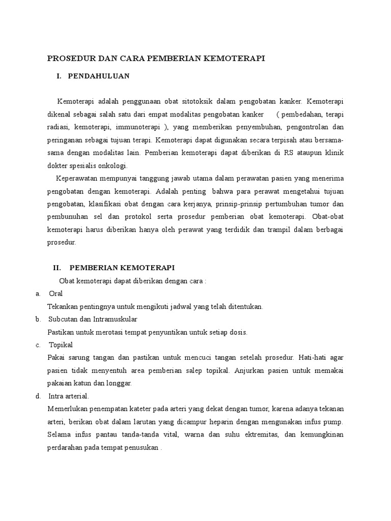 Prosedur Dan Cara Pemberian Kemoterapi | PDF | Sains & Matematika