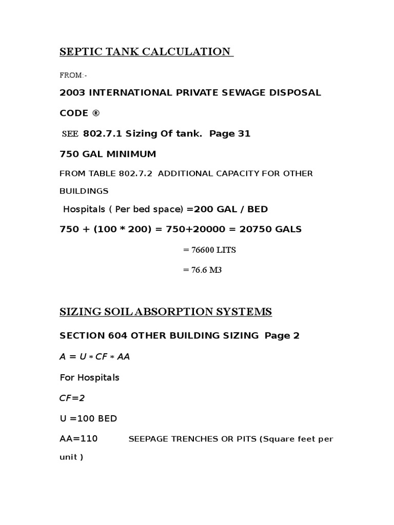 Septic Tank Calculation | PDF