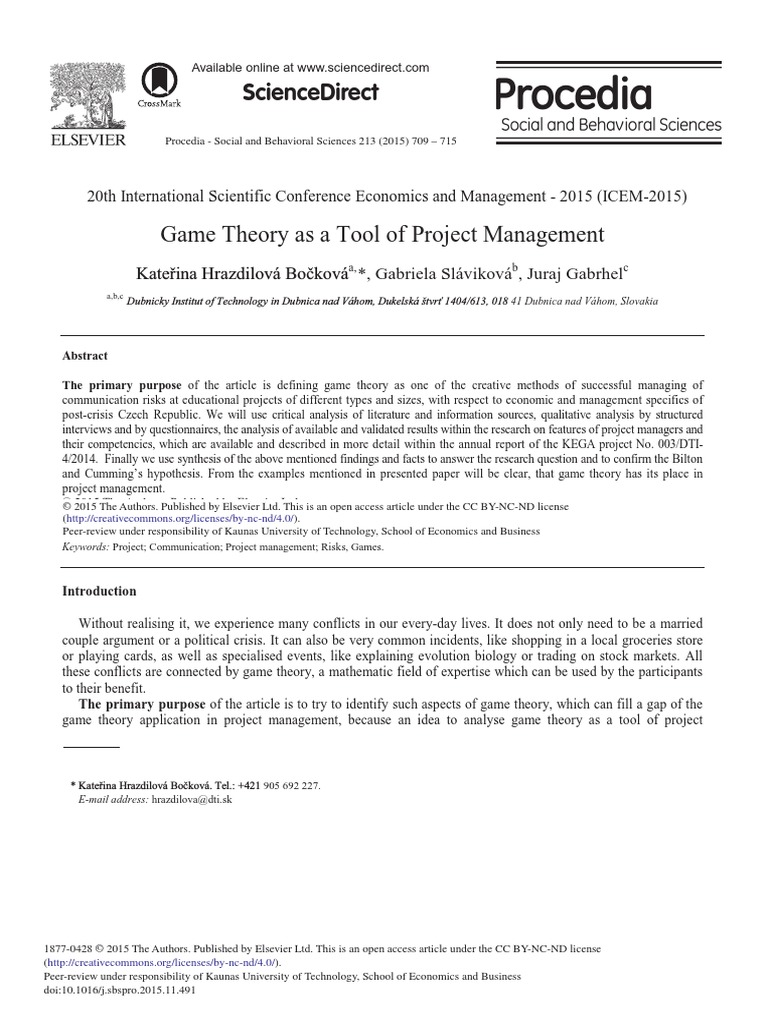 Game Theory As A Tool of Project Management | PDF | Game Theory ...