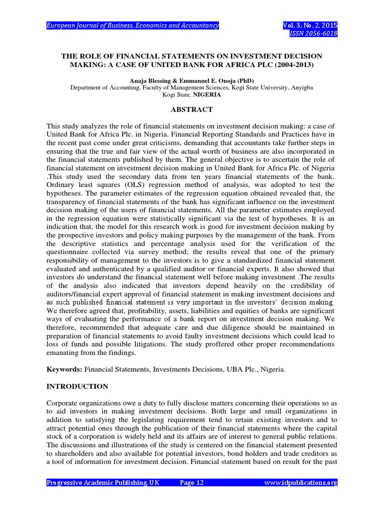 The Role of Financial Statements On Investment Decision Making PDF ...