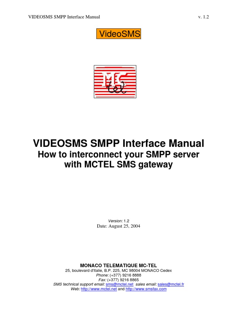 VideoSMS SMPP Interface Guide | PDF | Application Programming Interface | File Transfer Protocol