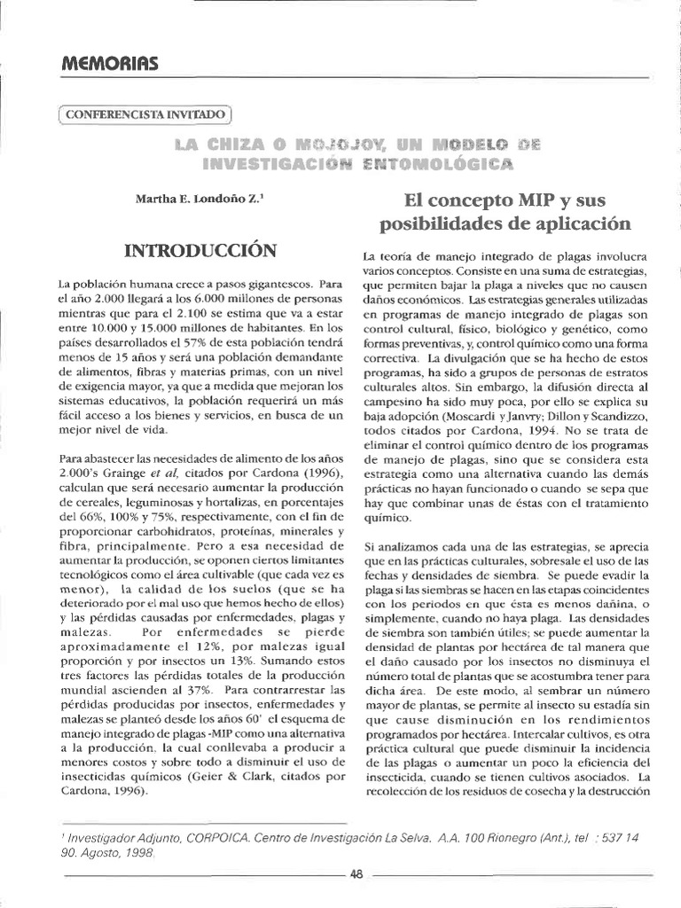 La Chiza o Mojojoy Un Modelo de Investigación Entomologica | PDF ...