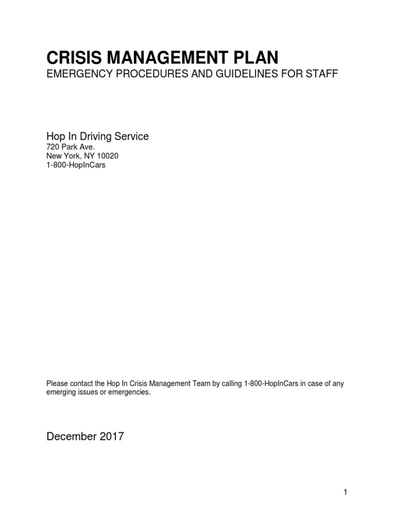 Hop In Crisis Management Plan 2017 | PDF | Crisis Management ...